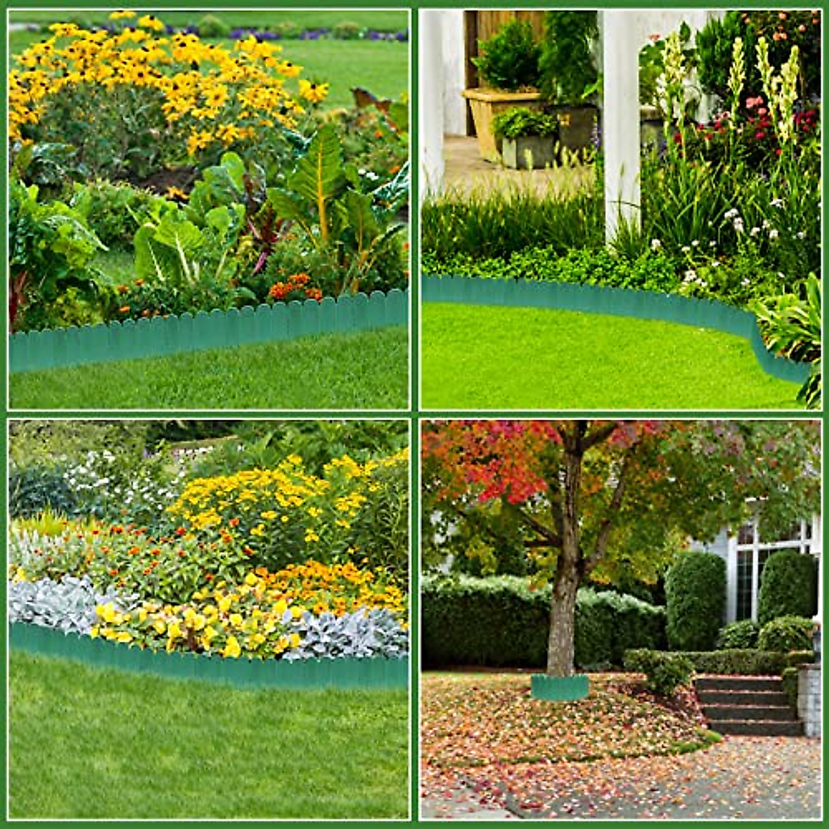 EEOCWF 10PCS Green Garden Edging Borders, 8.66"X8.66" Plastic Garden Landscape Edging, 7.2ft Interlocking Decorative Garden Fences Edging, Lawn Edge Flower Bed Border for DIY Patio Walkways Yard