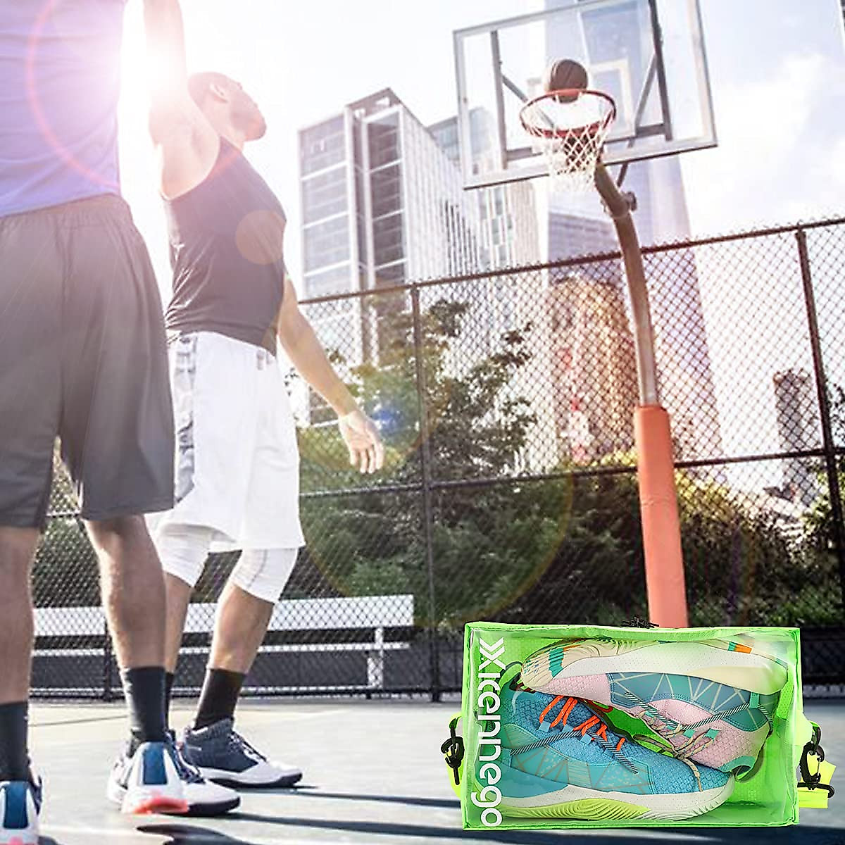 Xicennego Portable Basketball Shoe Bag with zipper - Sneaker Storage Bag - Shoe Box Bags - Foldable Waterproof Shoe Puches Organizer(Fluorescent green)