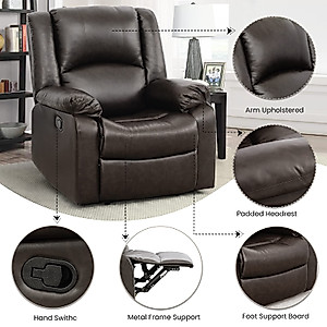 RISAR Oversized Rocker Recliner Chair, Ergonomic Nursery Manual Rocking Armchair Upholstered Thick backrest & Removable armrest Single Sofa Chair for Living Room (Dark Grey)