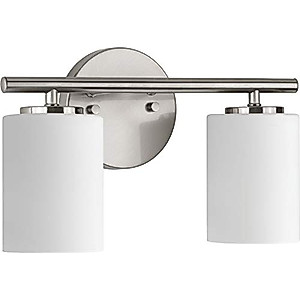 Replay Collection 2-Light Etched White Glass Modern Bath Vanity Light Brushed Nickel