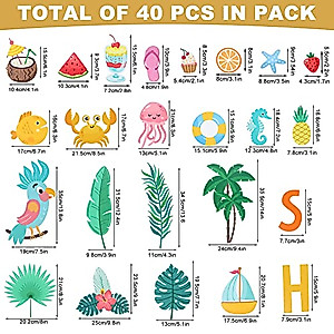 40-Piece Cut-Outs Summer Beach Theme, Summer Beach Sea Creatures Hello Summer Cut-Outs with 80Pcs Glue Point Dots for Classroom Bulletin Board Learning Activities Tropical Luau Hawaiian Decorations