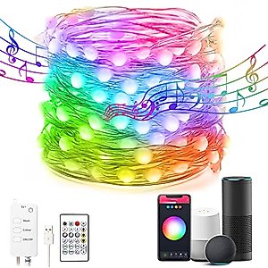 AvatarControls 32.8ft Smart Fairy Lights Works w/ Alexa Google, Color Changing LED Lights With Remote&APP, Music Sync Fairy Lights with 20 Flash Modes, Dreamcolor Plug In USB String Lights with Timer