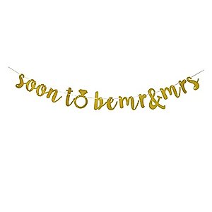 Soon To Be Mr & Mrs Banner, Gold Banner Sign For Bridal Shower, Bachelorette , Wedding, Engagement Party Bunting Decorations