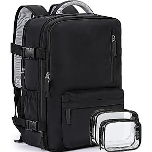 Lekakii Travel Laptop Backpacks for Women Carry On, 40L Nylon Waterproof Backpack for Traveling On Airplane, Gym Backpack Personal Item Essentials, Black