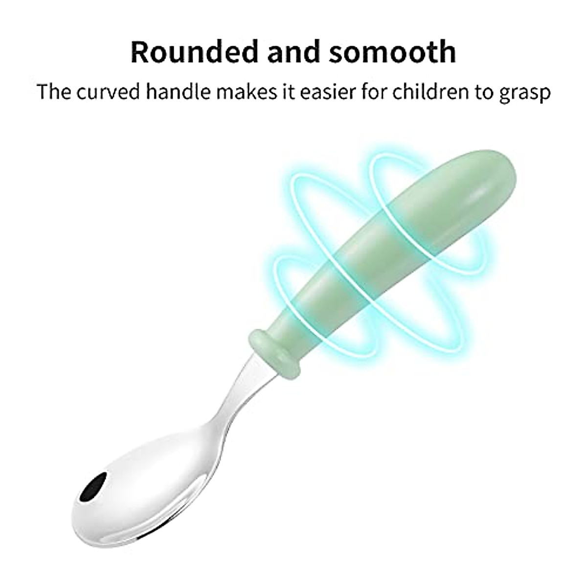 Kirecoo 4 Pieces Toddler Utensils Stainless Steel Baby Forks and Spoons Silverware Set Kids Silverware Children's Flatware Kids Cutlery Set with Travel Carrying Cases for Lunch Box (Blue＆Green)