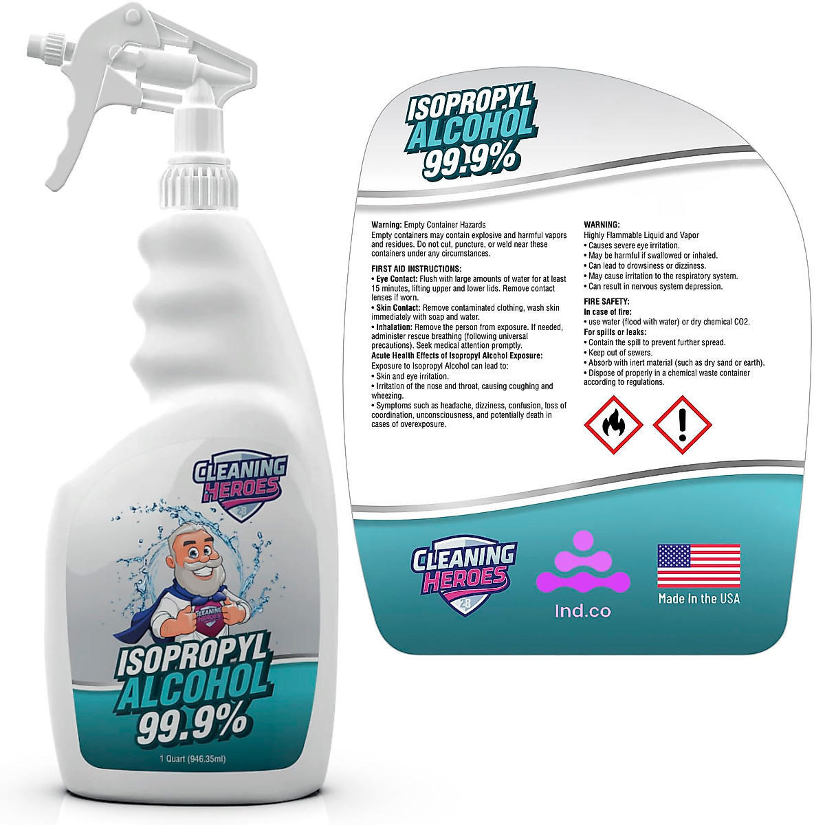 CLEANING HEROES 99% Isopropyl Alcohol Spray, 32 Fl. Oz - Ultimate Rubbing Alcohol Cleaner for Electronics, Wounds, and Household Use