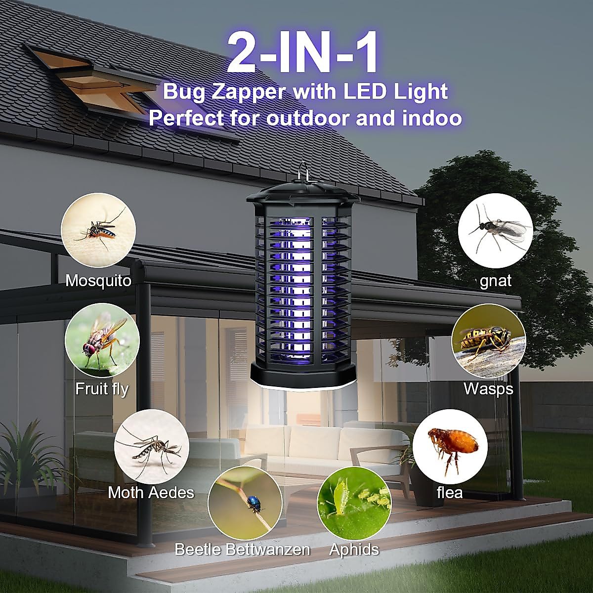 Bug Zapper with Led Light - Powerful Electric Mosquito Zapper Fly Killer for Indoor - Metal Mesh, Insect Fly Trap Indoor Mosquito Killer for Home, Garden, Patio, Backyard (15W)