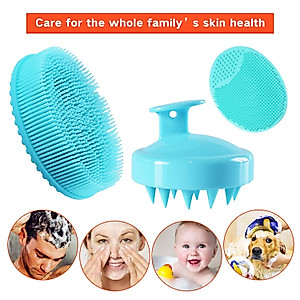 Shampoo Brush Bath Brush Kit Including Hair Scalp Massager Brush,Silicone Shower & Bath Brush Gentle Scrub Skin Exfoliation,Pore Cleaning Pad for Men Women Kids(Green)