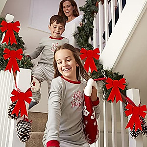 KIMOBER 12PCS Red Christmas Bows,Small PVC Velvet Christmas Wreath Bows for Xmas Tree Garland Party Decoration(6.3 x 5.5 Inches)