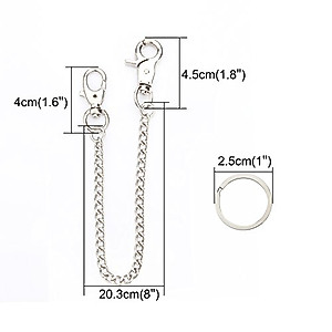 Wisdompro Wallet Chain, 2 Pack 8 inch Heavy Duty Pocket Keychain with Lobster Clasps and 2 Keyrings for Keys, Wallet, Jeans, Pants, Belt Loop, Purse and Handbag