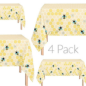 4 Pack Bumblebee Table Cover 54" x 108", Ideal for Birthday , Baby Shower, Gender Reveal, Bee Themed Party Decorations