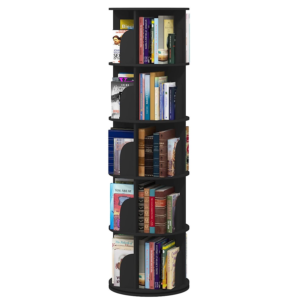 INTEXCA & DESIGN 5 Tier 360° Rotating Stackable Shelves Bookshelf Organizer (Black), White, RotatingBookshelf_5Tier_White