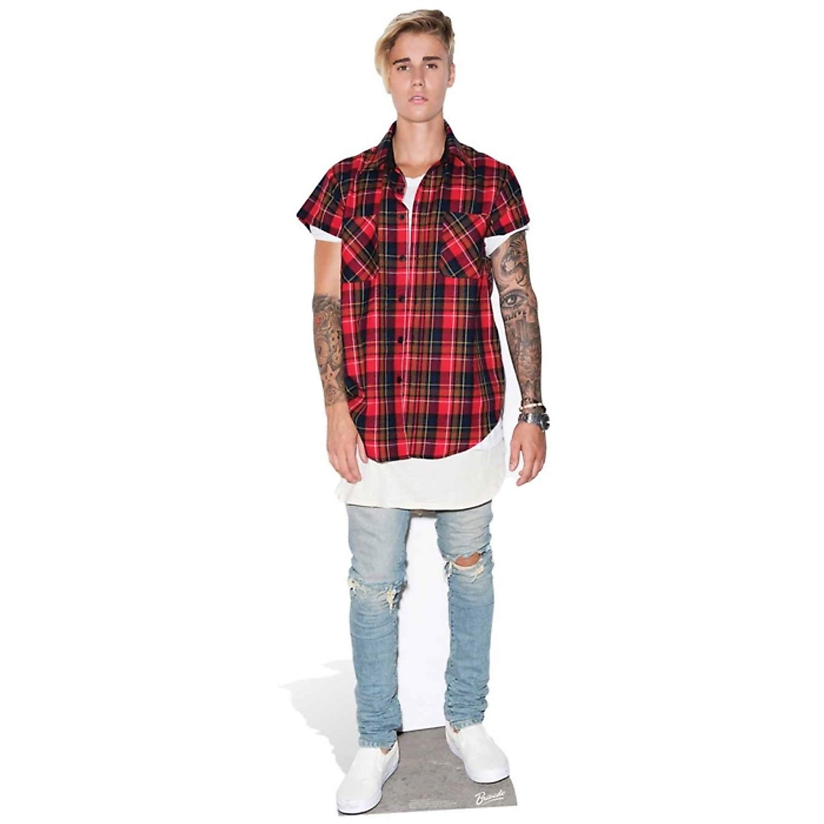 Star Cutouts, Justin Bieber (Red Plaid Shirt), Cardboard Cutout Stand-Up, Celebrity Life-Size Stand-In - 67" x 25"