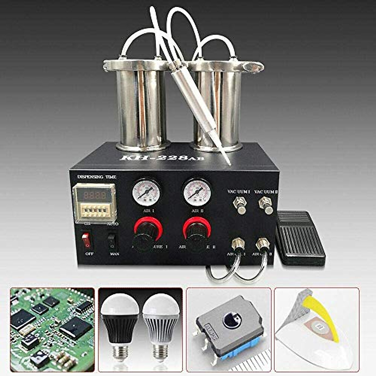 AB Adhesive Vuccum Glue Dispenser Machine AC 110V Semi-auto Digital Glue Dispenser with 2X500ml Stainless Steel Tanks and Foot Pedal Control Mode,Paste Liquid Adhesive Controller Dropper Machine