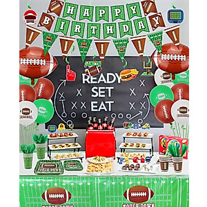 Football Theme Party Supplies,Including Birthday Banner, Football Silicone Bracelet, Hanging Swirl, Plates, Cups, Napkins, Tableware, Tablecloth, Football Birthday Party Decorations, Serves 20