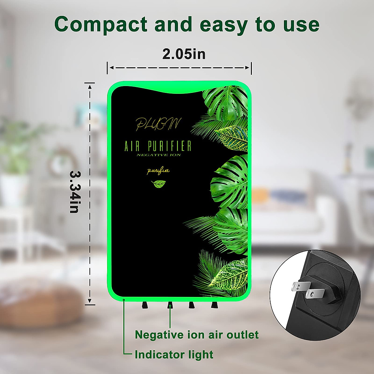 ZOCALOK Plug in Air Purifier, Ionizer Air Purifier for home, Mini Portable Silent Air Purifier, Travel Size Air Purifier with Carbon Fiber for Home, Bedroom, Kitchen, Office, Car, Smell-Black