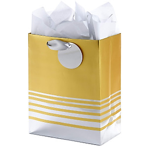 Hallmark 9" Medium Gift Bag with Tissue Paper (Silver and Gold Foil) for Graduations, Birthdays, Bridal Showers, Weddings, Christmas, Hanukkah, Holidays, All Occasion