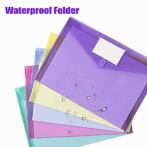 Sooez 10 Pack Plastic Envelopes Poly Envelopes, Clear Document Folders Plastic File Folders US Letter A4 Size File Envelopes with Label Pocket, Assorted Color
