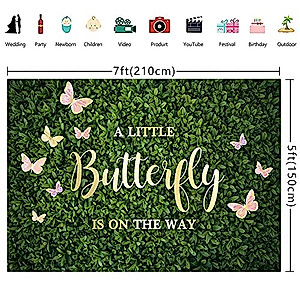 Ticuenicoa 7×5ft Greenery Butterfly Backdrop A Little Butterfly is On The Way Baby Shower Photography Background Green Leaves Pink Butterfly Baby Shower Theme Party Banner Decorations