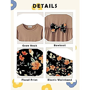 Yekaty Little Girls Clothing Set Kids Soft Crewneck Long Sleeve Outfits With Bowknot Khaki Tops+Floral Loose Pants Sets