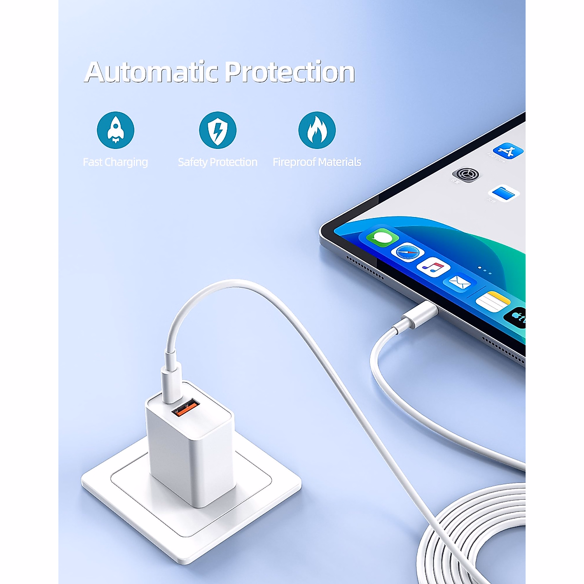 20W [MFi Certified] Fast Charger Fit for iPad 9th Generation Gen 2021 10.2 inch Tablet with 6.6 Ft Charging Cable A2602 A2604 A2603 A2605 Dual Port Wall Charger AC Power Supply Adapter Cord