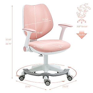 Villeston Cute Kids Desk Chair - Computer Study Reading Office Swivel Chairs for Boys Girls Teens with Adjustable Armrests and Footrest Pink