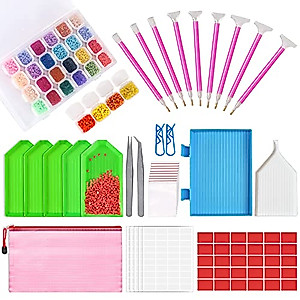 Outuxed 117pcs 5D DIY Diamond Painting Tools and Accessories Kits with Diamond Embroidery Box and Multiple Sizes Painting Pens for Adults to Make Art Craft