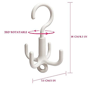 LIUHE 3 Pack Hangers for Closet, 4 Claws 360 Degree Rotatable, 6.3 Inches Large Size Twirl Stackable Hooks Tie Racks for Scarves Belts Ties Clothes Bags Shoes Scarf Closet Organizer Closet Storage