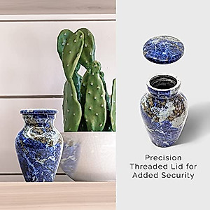 Small Keepsake Cremation Urn for Human Ashes Aluminum with Marble Finish | Mini Metal Sharing Personal Funeral Urn for Pet or Human Ashes (Blue Agatha)