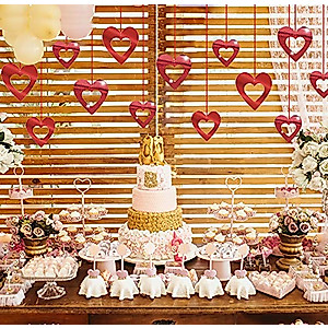 JOZON 40 Pieces Valentine's Day Glitter Heart Foil Hanging Decorations Red Hearts Hanging Ornaments Party Supplies for Indoor Outdoor Valentines Bridal Shower Anniversary Wedding Party Decorations