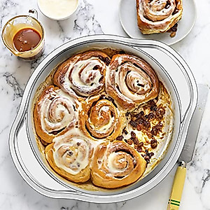 E-far 8 Inch Cake Pan Set of 2, Stainless Steel Round Cake Pans Tins with Handle for Baking Birthday Wedding Layer Cakes, Easy Grip & Straight Side, Mirror Finish & Dishwasher Safe