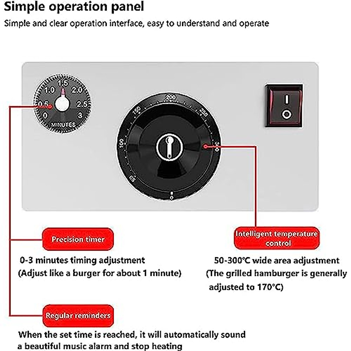 750/2000W Electric Hamburger Bun Heat-Up Machine, Automatic Hamburger Toaster, Hamburger Heating Machine with Non-Stick Pan (Size : Large)