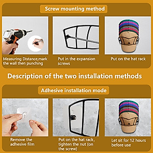 Peyulia 2 Pack Hat rack, Durable Metal for Baseball Caps Storage, Wall Mounted Hat Organizer for Walls, Behind Doors, Closets, EntryWay, Hold Up to 30 Caps, Black