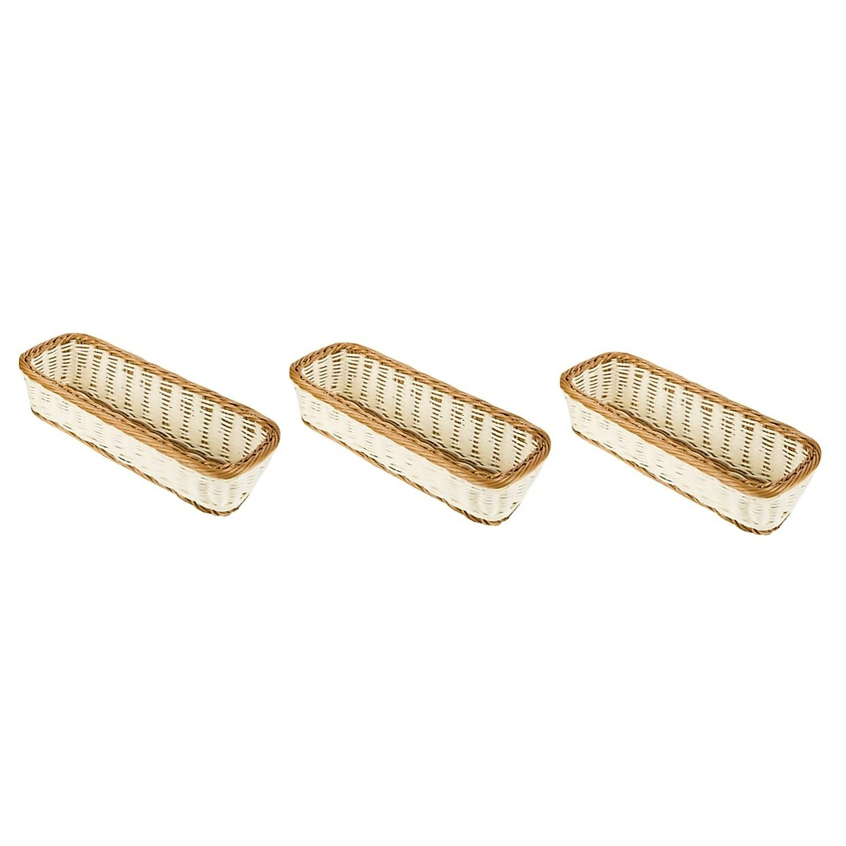 3 Pcs Woven Plate Basket Imitation Rattan Basket Imitation Rattan Plate Basket Rectangle Storage Basket White Wooden