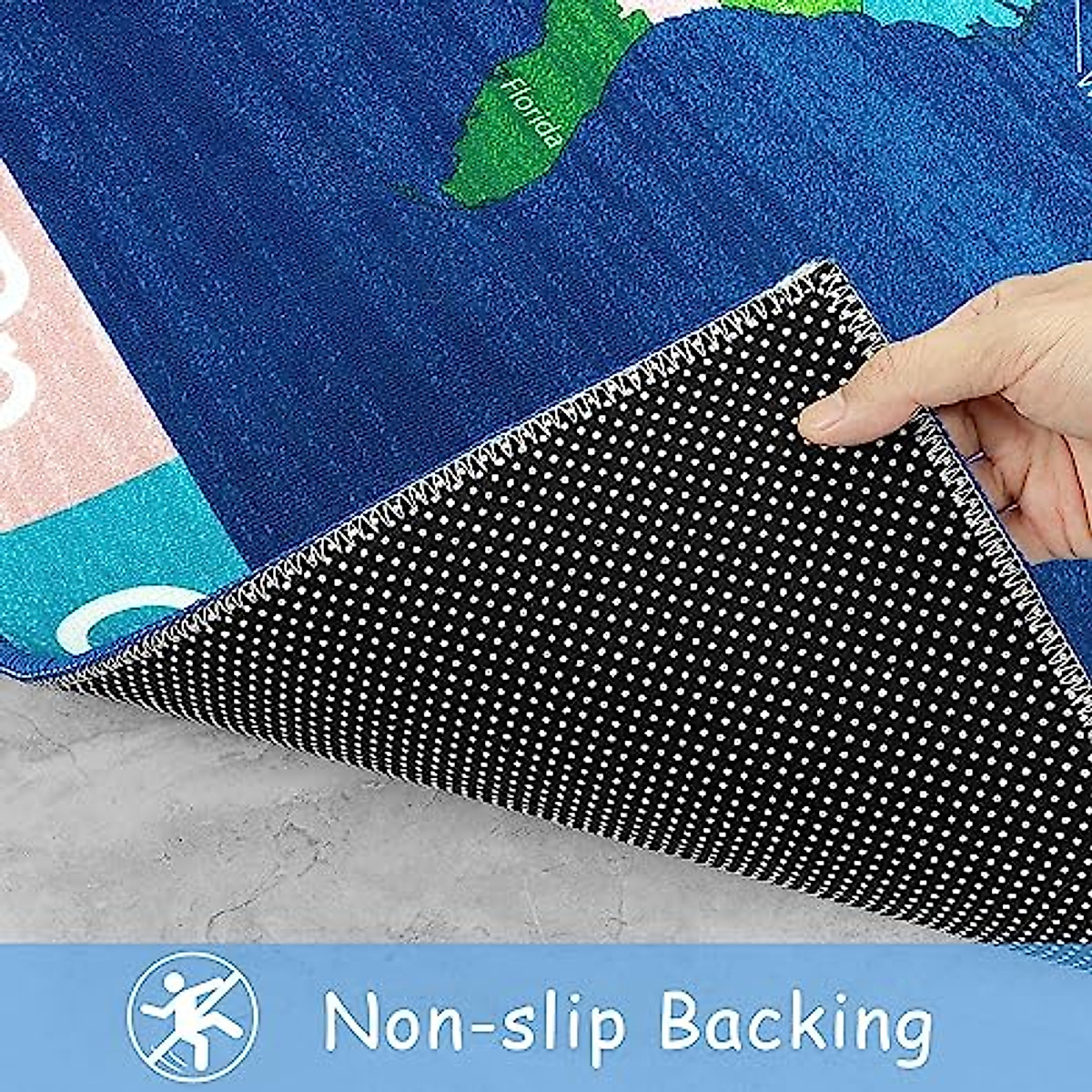 LIVEBOX USA Map ABC Baby Play Mat for Kids Room, 3x5 Ft Alphabet Washable Classroom Rug, Kids Playroom Rug for Educational, Non-Slip Baby Crawling Mat for Nursery Room, Toddlers Room