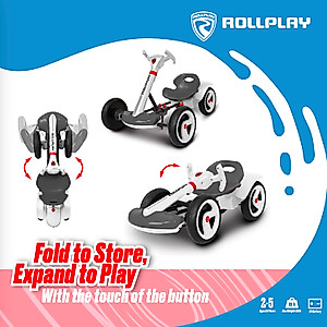 Rollplay Flex Kart XL 12V Electric Go Kart for Kids Aged 5+ Featuring Space-Saving Folding Function, Adjustable Seat, Anti-Slip Rubber Strips, and a Top Speed of 5 MPH
