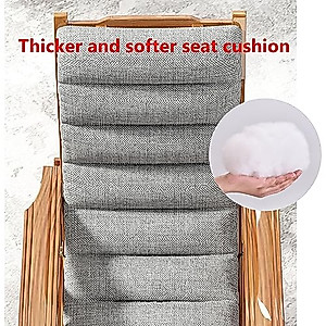 LEIYTFE Garden Bamboo Rocking Chair Folding Reclining Patio Chairs Adjustable Back Balcony Lounge Chair with Foot Massage,Upholstered Rocker Chair for Elderly (Color : Gray, Size : Log)