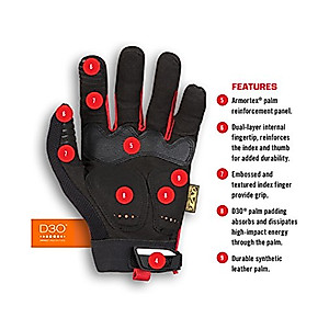 Mechanix Wear: M-Pact Work Gloves with Secure Fit, Work Gloves with Impact Protection and Vibration Absorption, Safety Gloves for Men (Black/Red, Large)