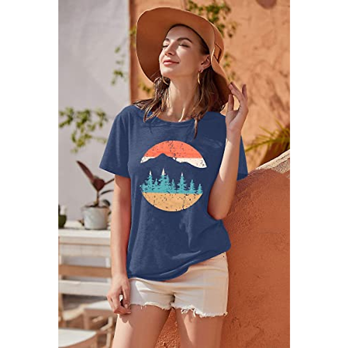 Adventure T-Shirt Women Mountain Hiking Workout T Shirt Casual Outdoor Athletic Short Sleeve Tee Tops Blue