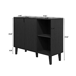 Panana Accent Sideboard Buffet Serving Cabinet with 2 Doors and Shelves Storage Cabinet White Coffee Bar Cabinet for Kitchen Dinning Room Living Room (41.81 inch, Black)