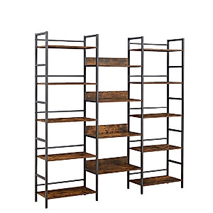 Elevon Bookshelf 5-Tier Open Bookcase, Triple Wide 70in Tall Display Shelf with 14 Open Display, Wood Shelf Metal Frame Floor Standing Unit for Living Room, Bedroom and Home Office - Rustic Brown