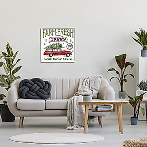 Stupell Industries Farm Fresh Trees Vintage Christmas Advertisement Station Wagon, Designed by Anne Tavoletti White Framed Wall Art, 24 x 24
