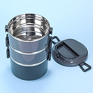 Thermal Lunch Box,YFBXG 3 Tier Stainless Steel Insulated Bento Lunch Container With Lunch Bag & Utensils (Gray, 3 Tier)