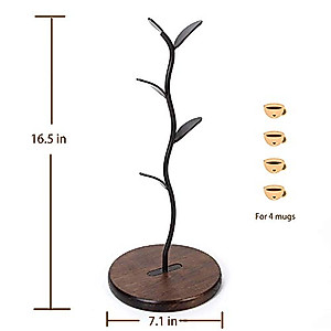 Mug Tree, Coffee Cup Holder for Counter, Tea Cup Storage Rack Countertop, Cafe Accessories Decor & Kitchen Organizer Storage Stand, Black