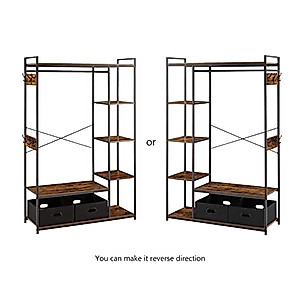 AVGVLIJ Heavy Duty Garment Rack 43.7’’w x 15.75’’d x 70.08’’h, Free-Standing Closet System with Open Shelves and Hanging Rod (Rustic Brown + Particle Board)