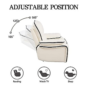 GEBADOL Manual Leather Sofa Set, Living Room Furniture Set,Leather Recliner Couch Set for Living Room/Apartment/Office(Sofa+Loveseat+Chair, 3 Pieces Leather Couch Set) Cream White