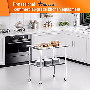 HOCCOT Stainless Steel Prep & Work Table with Adjustable Shelf, with Wheels, Kitchen Island, Commercial Workstations, Utility Table in Kitchen Garage Laundry Room Outdoor BBQ, 24" X 36"