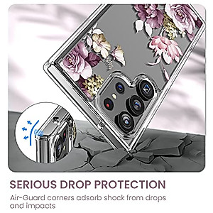 DagoRoo for Samsung Galaxy S23 Ultra Case with Tempered Glass Screen Protector, Girls Women Crystal Clear Flower Pattern Cases, Slim Fit Soft TPU + PC Shockproof Cover for Galaxy S23 Ultra (Purple)