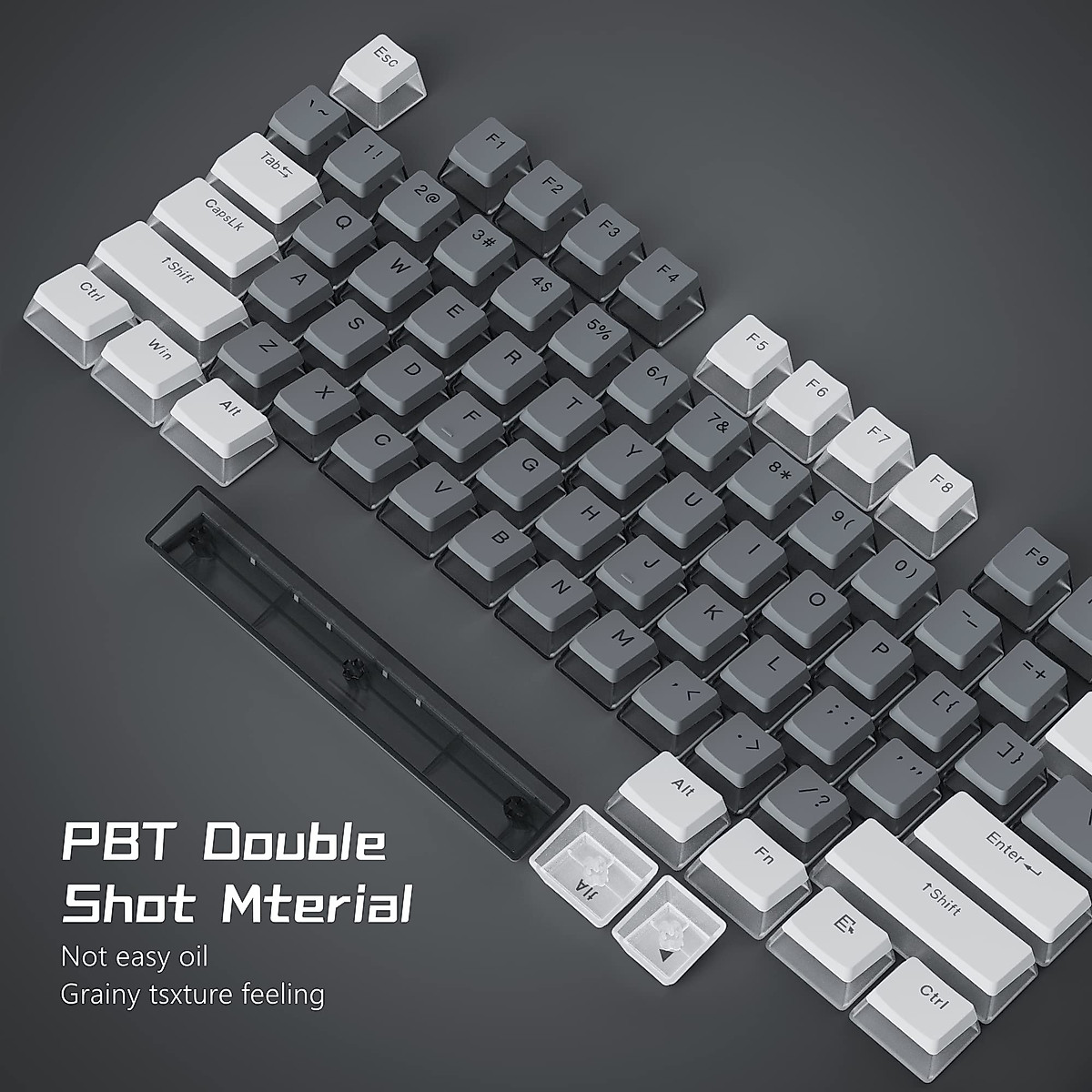 Womier Pudding Keycaps - PBT Keycaps, Shine Through Keycaps, 165 Keys Keycaps Set, Custom Keycaps for 61/68/84/87/82/100 Cherry Gateron MX Switches Mechanical Keyboard, White/Gray