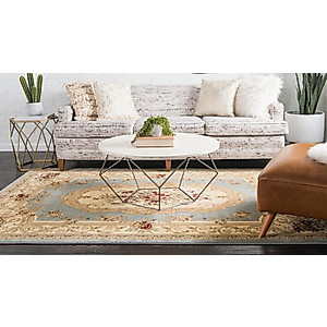 Unique Loom Versailles Collection Traditional Classic Floral Motif Area Rug (8' 0 x 10' 0 Rectangular, Slate Blue/ Ivory)